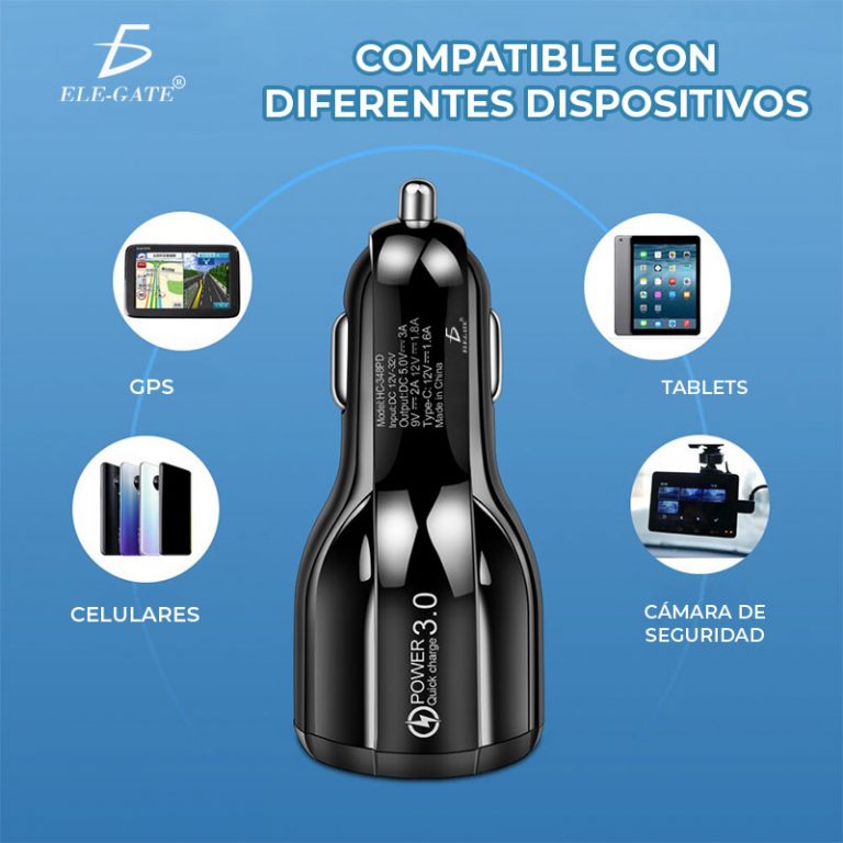 Turbo Cargador Para Auto Carga Rapida Qc 3.0 | 2 Puertos Usb – ELE-GATE