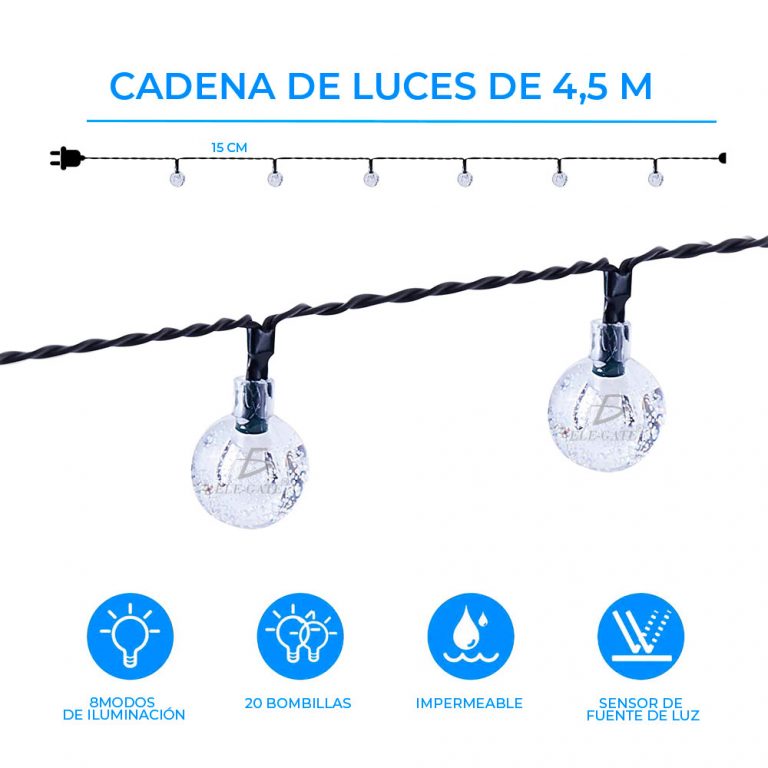 Tira De 20 Luces Led RGB Solares Para Jardín Exteriores - ELE-GATE