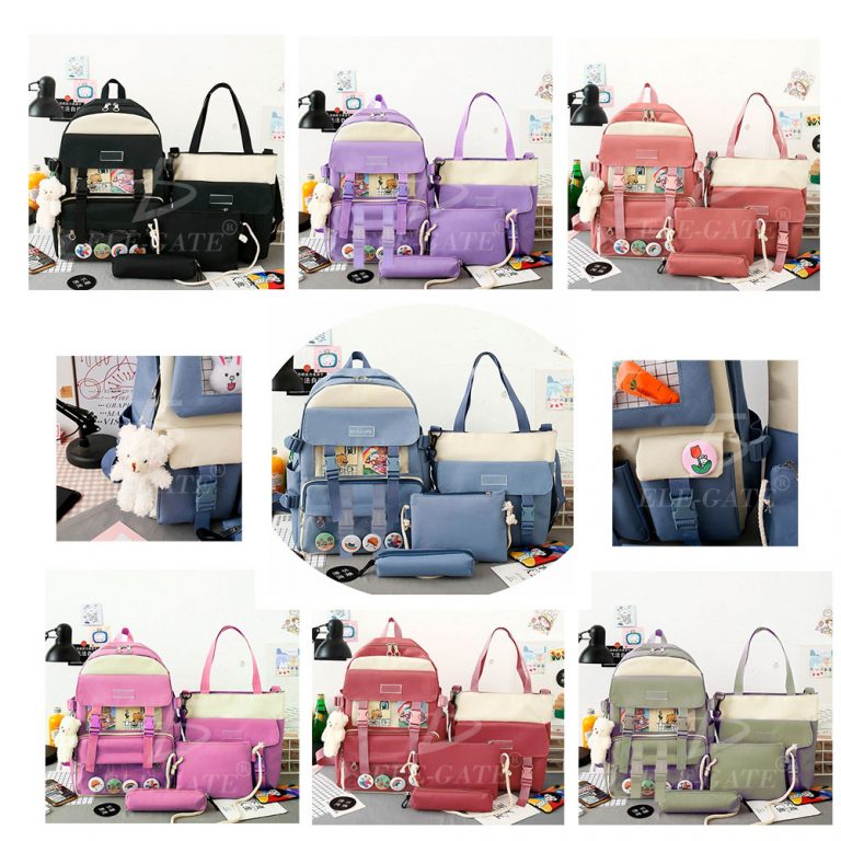 Set 4 Mochila Bolsas Escolar Estudiante Lona Gran Capacidad - ELE-GATE