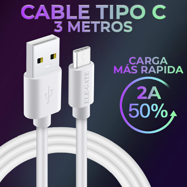 Cable USB – Tipo C IPHONE Carga Rápida 3 metros Super Flash – ELE-GATE