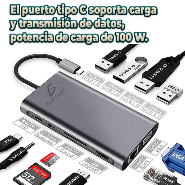 Hub Tipoc USB Portátil 11 en 1 con Diversas Conexiones – ELE-GATE