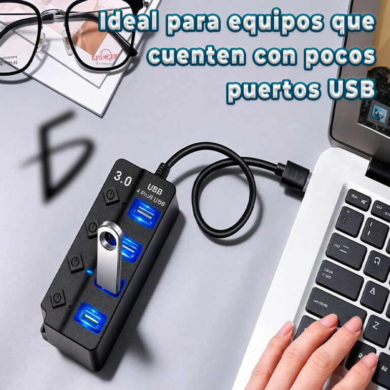 Hub USB 3.0 4 Puertos | 5 Gbps y Control Independiente – ELE-GATE