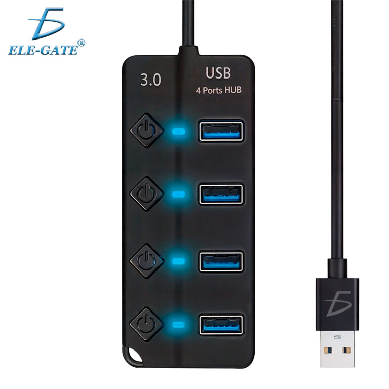 Hub USB 3.0 de 4 Puertos – Transferencia Rápida de 5 Gbps, Indicador LED y Control Independiente ...