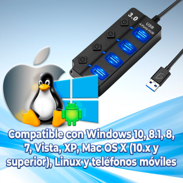 Hub USB 3.0 4 Puertos | 5 Gbps y Control Independiente – ELE-GATE