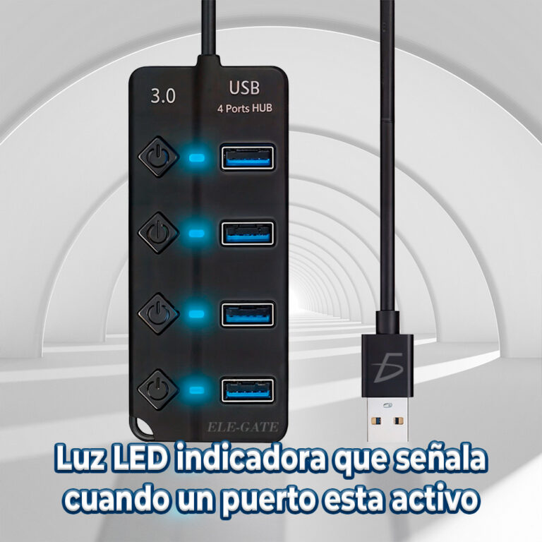 Hub USB 3.0 4 Puertos | 5 Gbps y Control Independiente – ELE-GATE