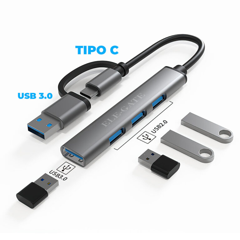 Hub USB Type C 3.0 2 en 1 ELE-GATE | 4 Puertos 5Gbps – ELE-GATE