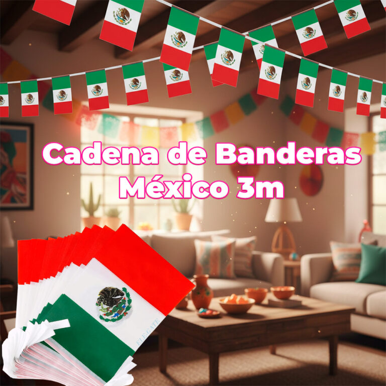 Cadena de Banderas de México 3m | 10 Banderas Poliéster…